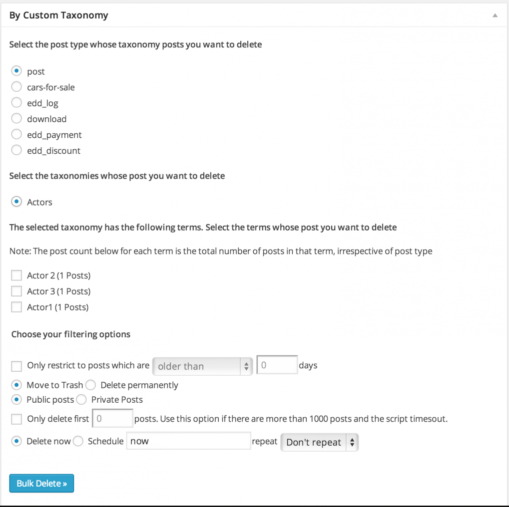 Scheduler For Deleting Posts By Taxonomy Bulk Wp