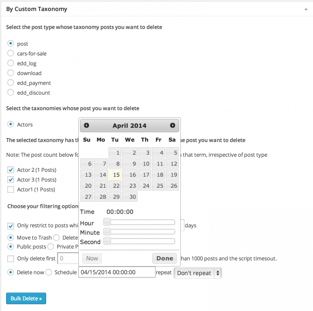 Scheduler for Deleting Posts by Taxonomy | Bulk WP