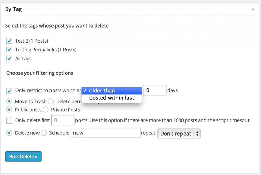 Scheduler for Deleting Posts by Tag | Bulk WP