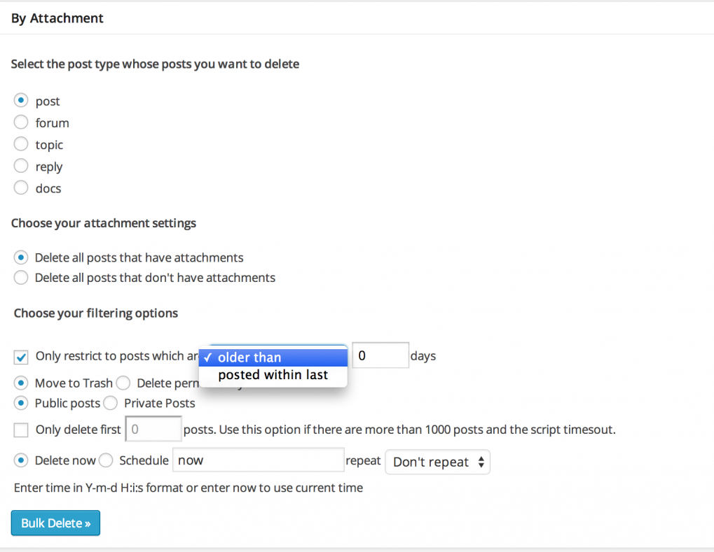 Bulk Delete Posts by Attachment | Bulk WP