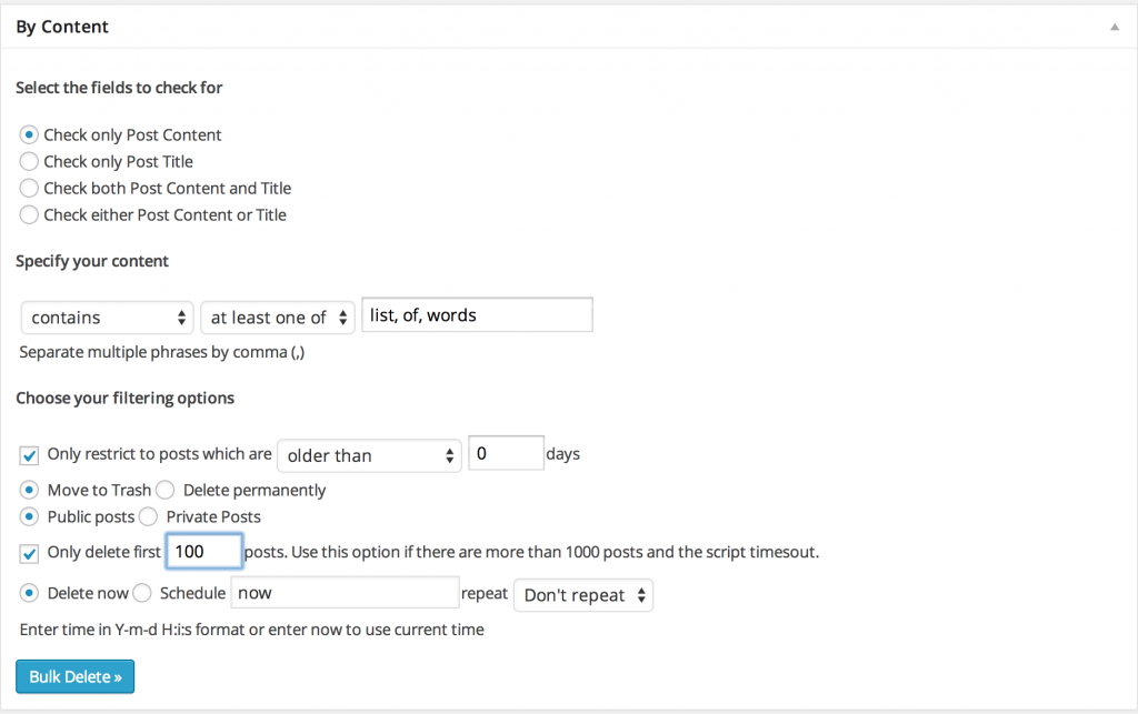 Bulk Delete Posts by Content | Bulk WP